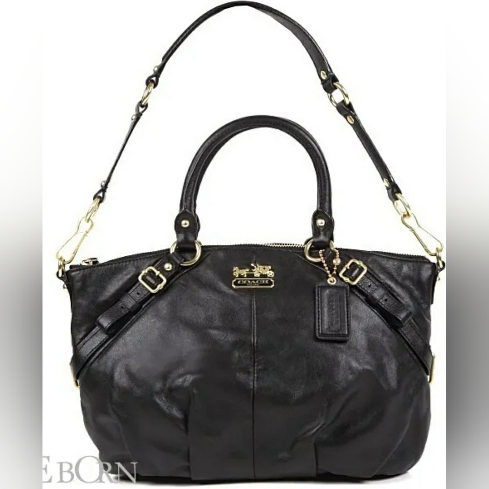 Coach Madison Sophia Designer Black Gold Leather Shou… - Gem